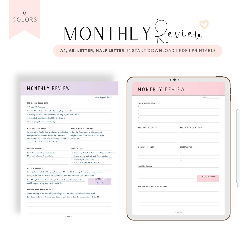 Monthly Review Template Printable – mrsneat