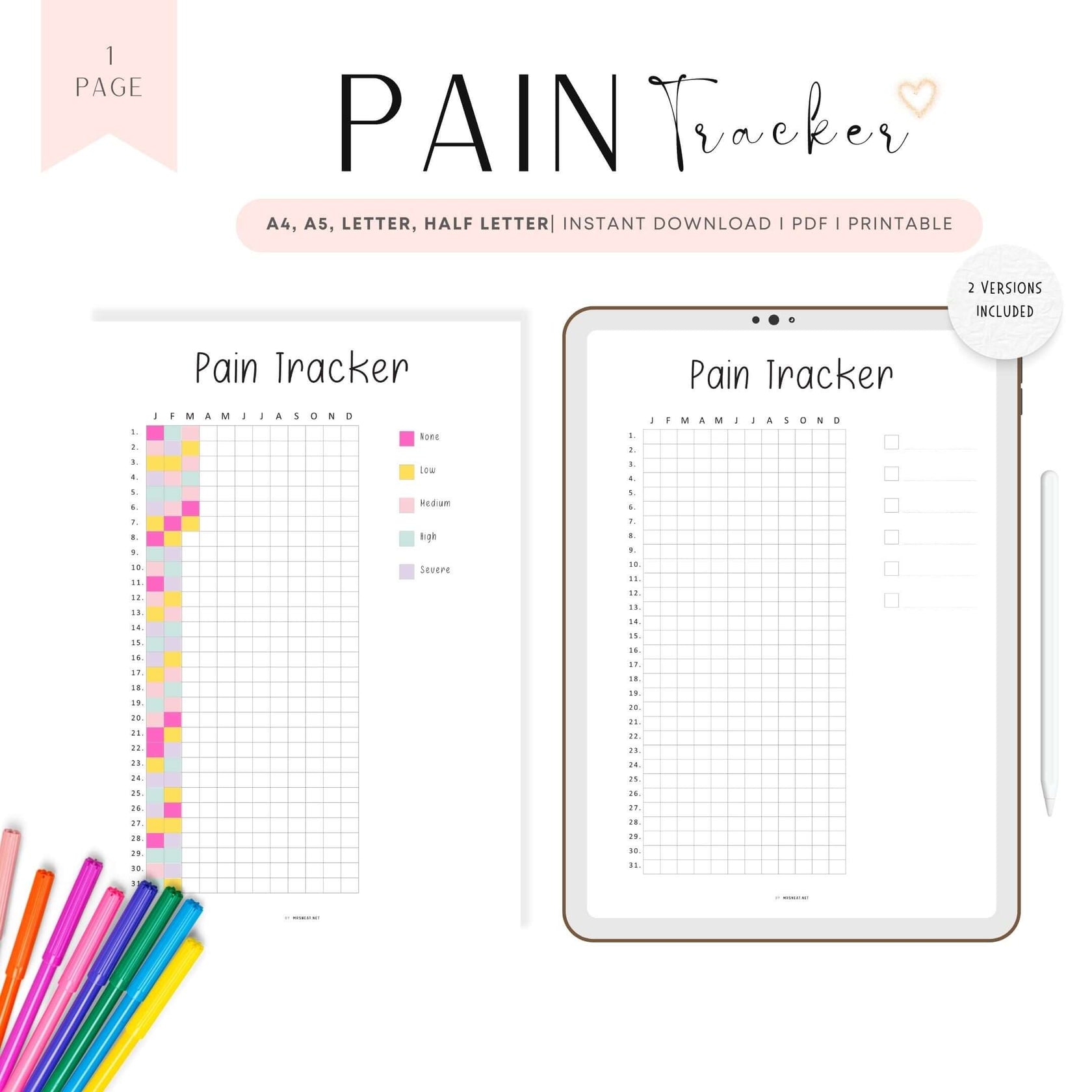 Pain Tracker Template Printable - M343 – mrsneat