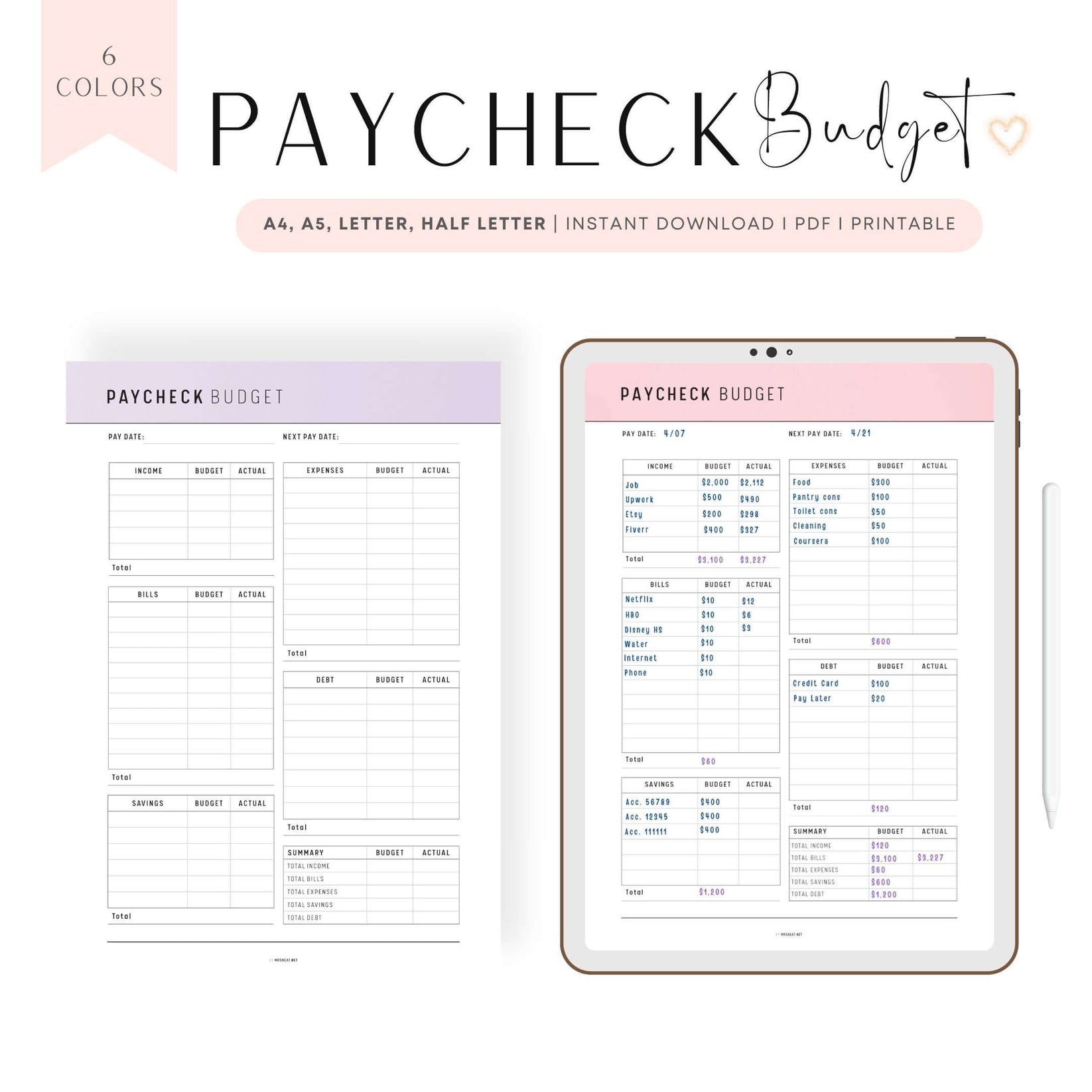 Printable Paycheck Budget Template Vol.02 – mrsneat