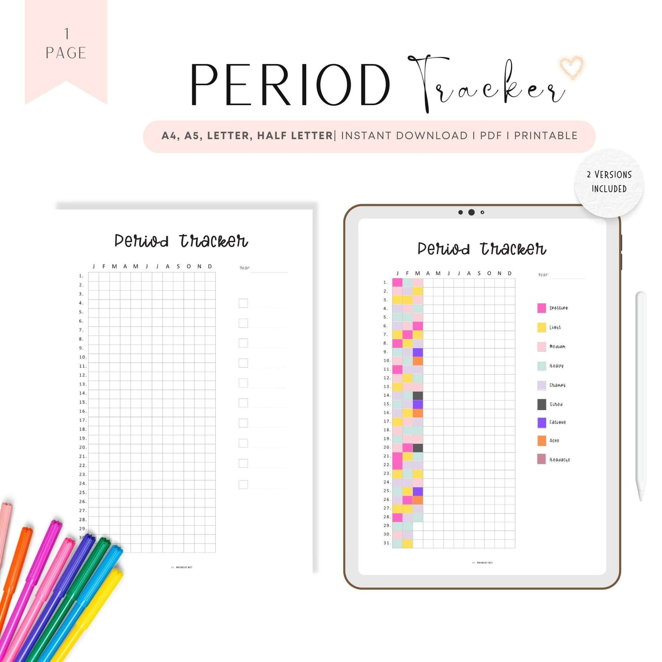 One Year Period Tracker Template – mrsneat