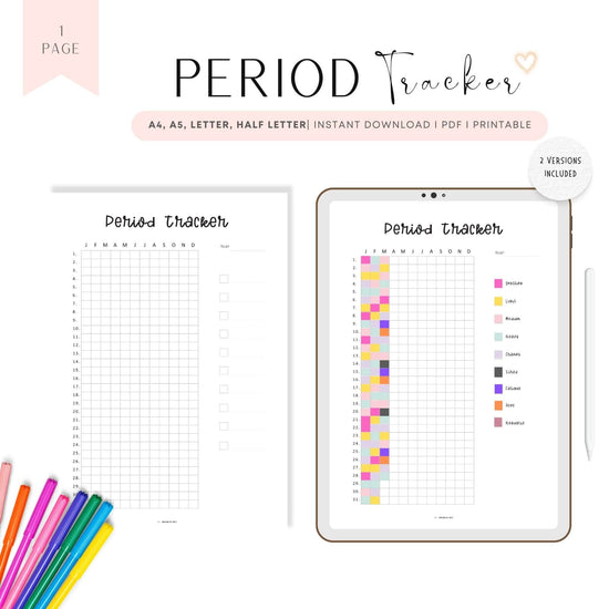 One Year Period Tracker Template - M351 – mrsneat