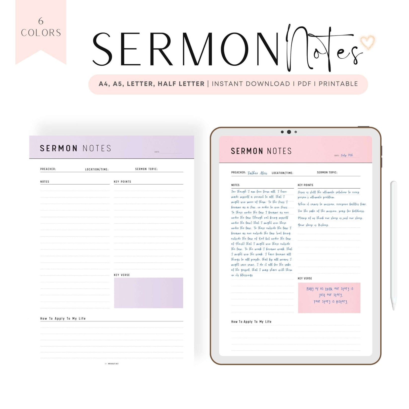 Printable Sermon Notes Journal Template – mrsneat