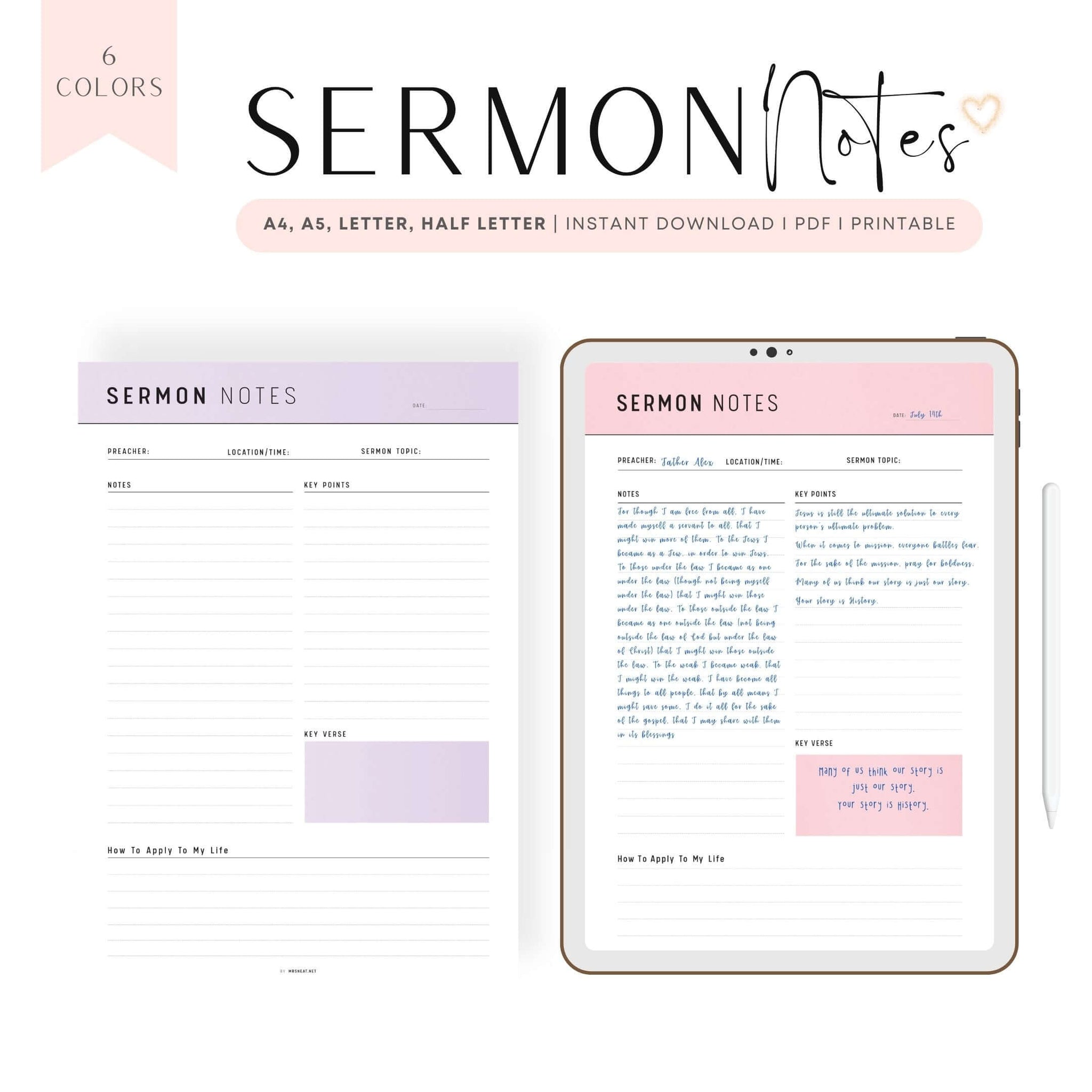 Printable Sermon Notes Journal Template – mrsneat