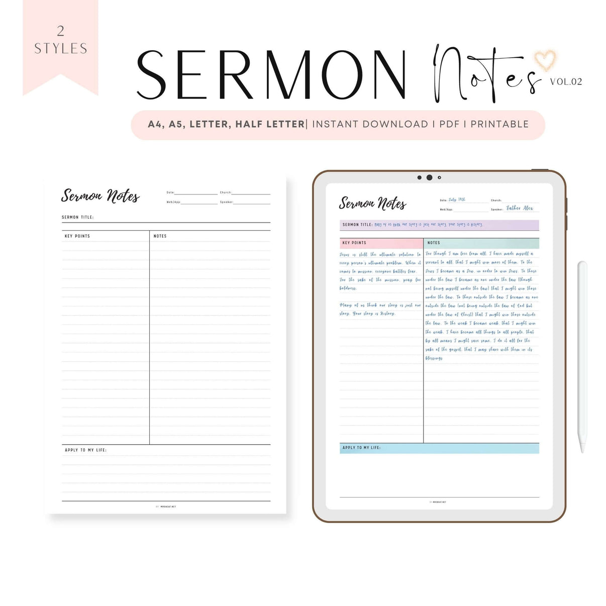 Sermon Notes Journal Printable - Vol.02 - M328 – mrsneat