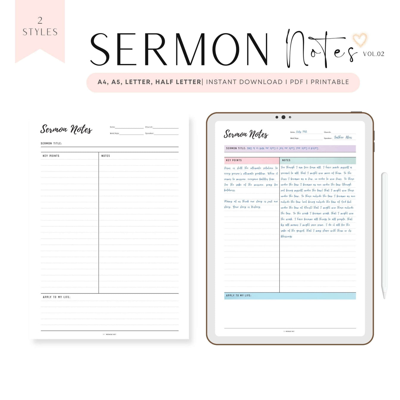 Sermon Notes Journal Printable - Vol.02 - M328 – mrsneat