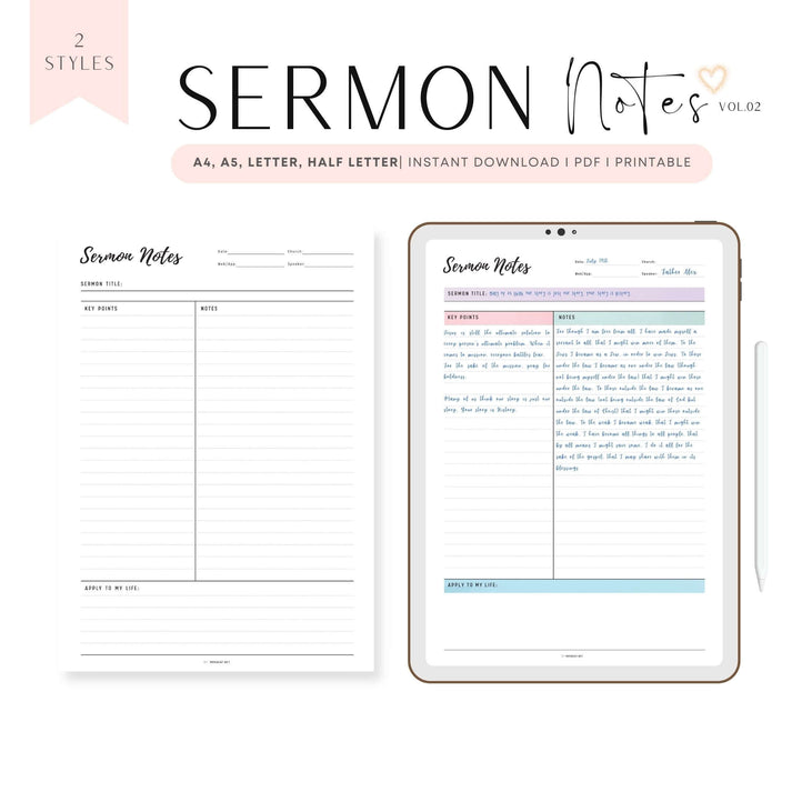 Sermon Notes Journal Printable - Vol.02 - M328 – mrsneat
