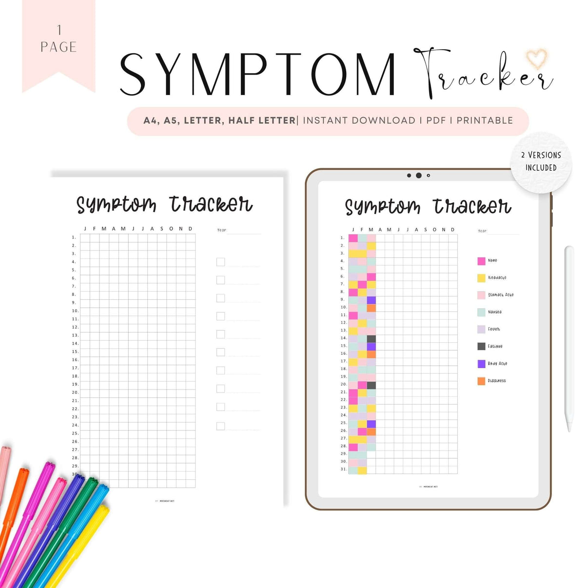 Printable Symptom Tracker in Pixels - M347 – mrsneat