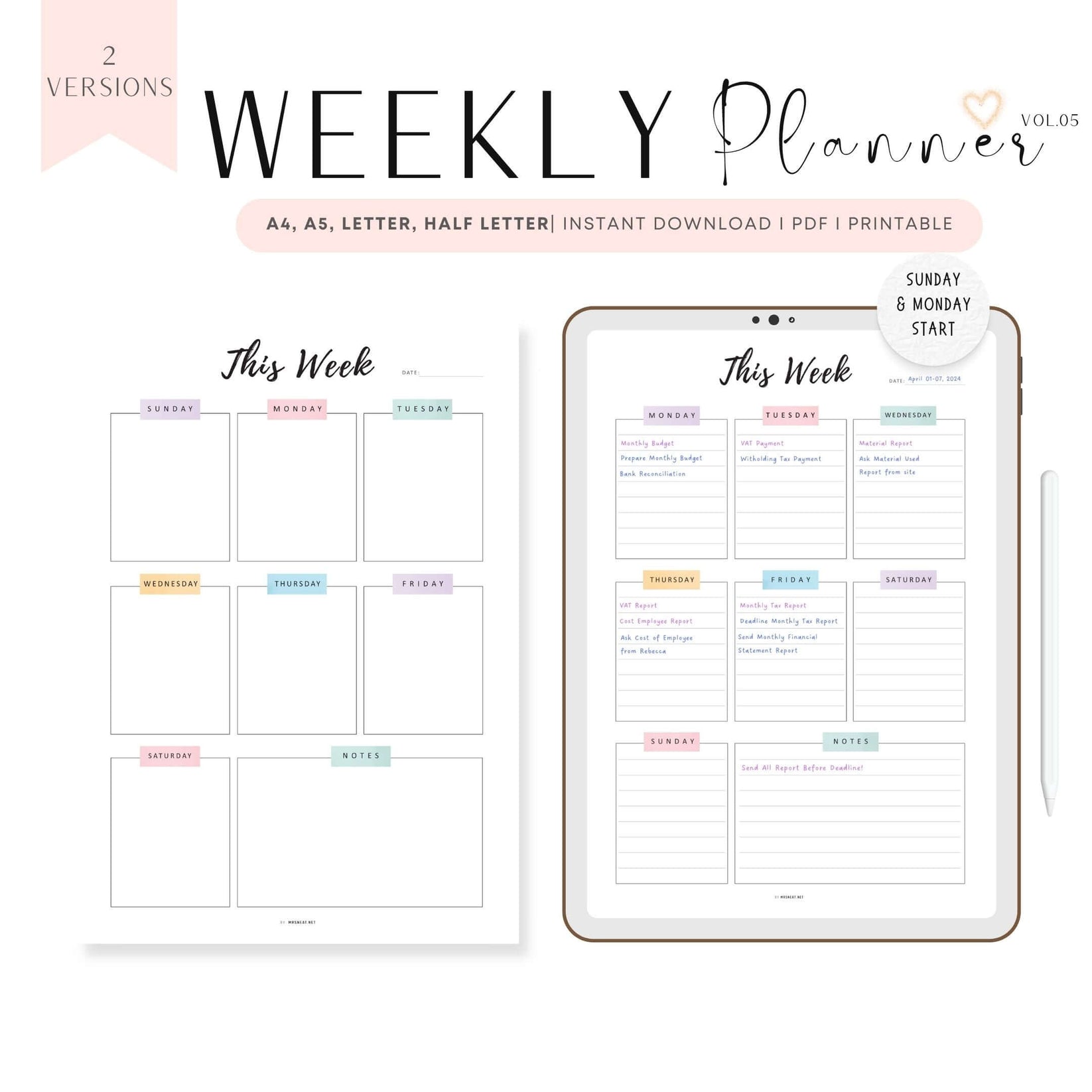 Colorful This Week Planner Template - 2 Versions - M331 – mrsneat