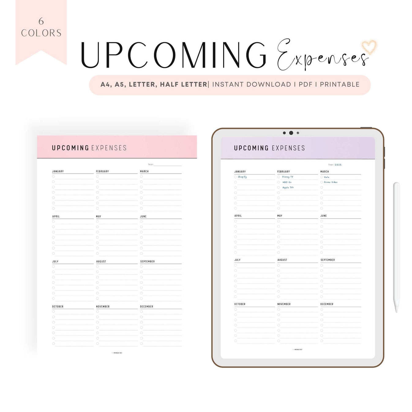 Upcoming Expenses Template Printable - M299 – mrsneat