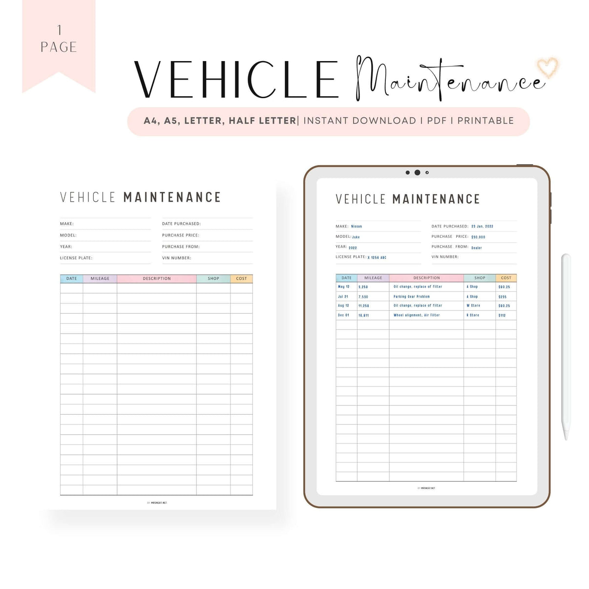 Colorful Vehicle Maintenance Printable - M322 – mrsneat