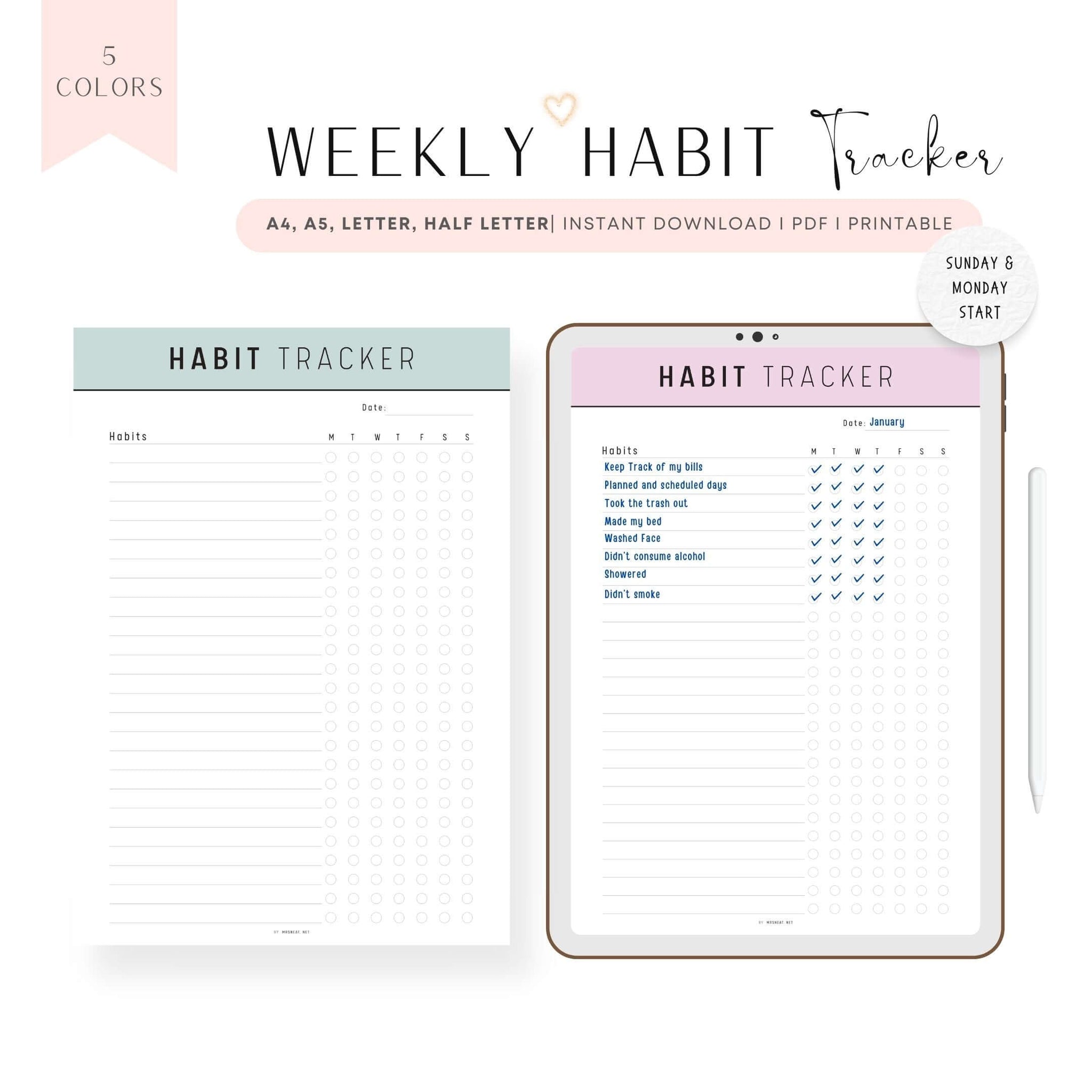 Weekly Habit Tracker Template Printable – mrsneat