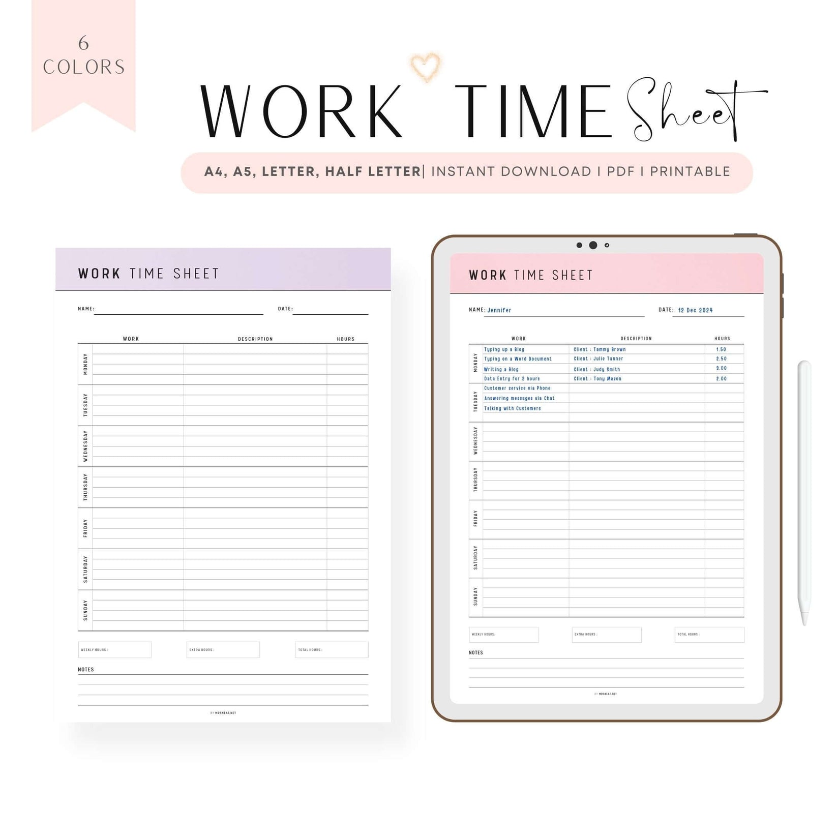 Printable Work Time Sheet Template – mrsneat