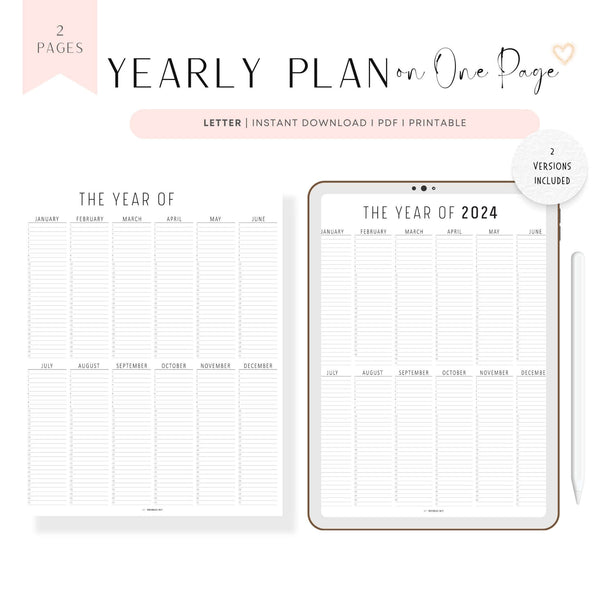 Year at a Glance Template Printable - M402 – mrsneat