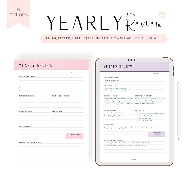 Yearly Review Template Printable - M293 – mrsneat