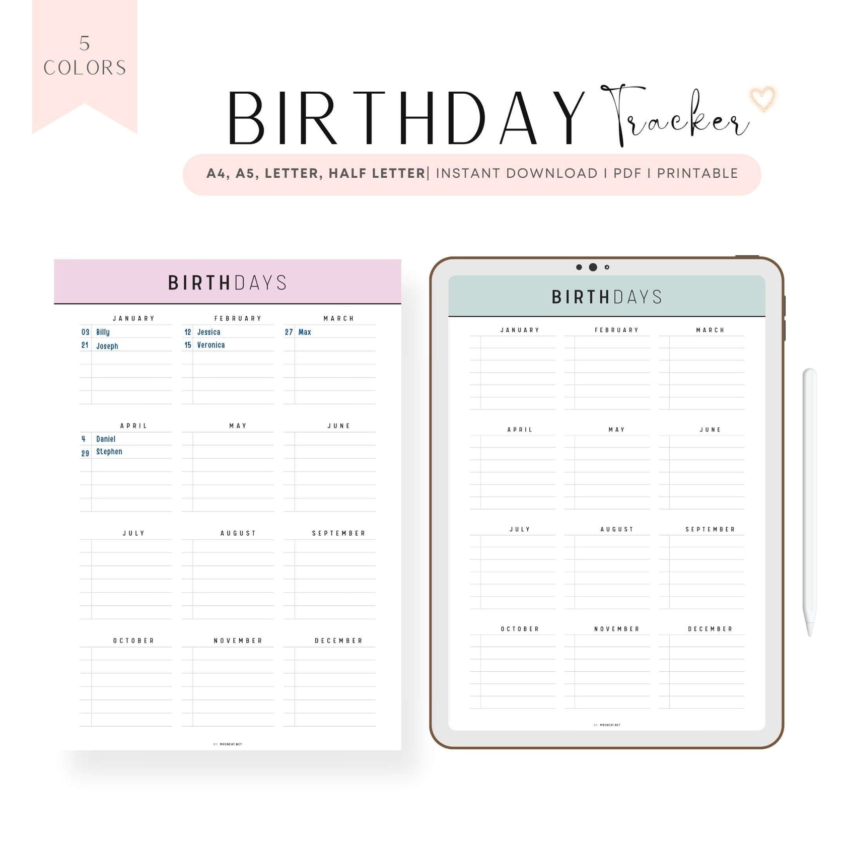 Birthday Tracker Template Printable – mrsneat