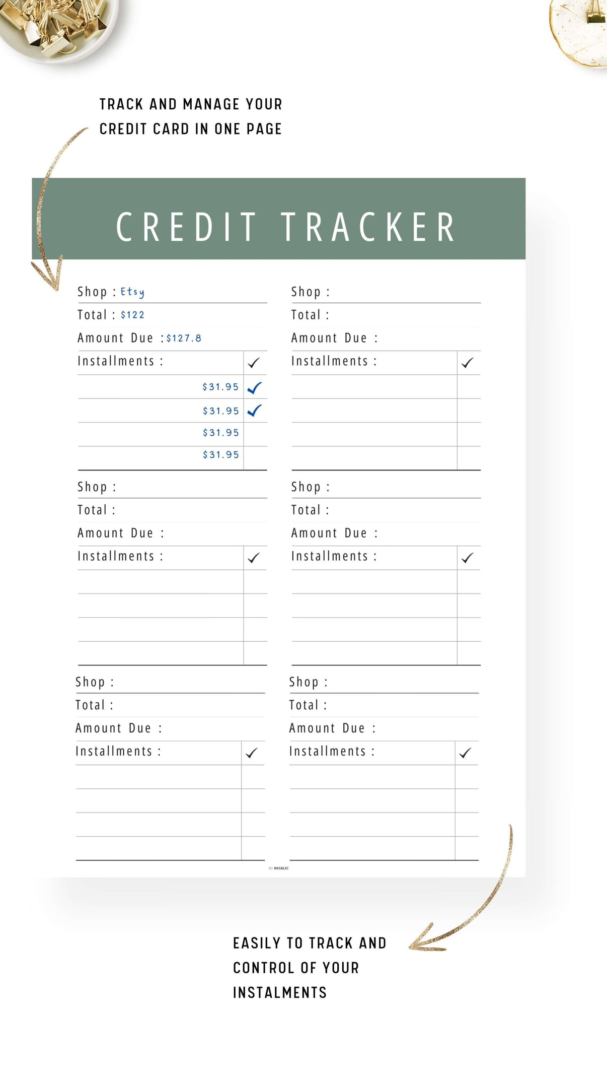 Credit Card Payment Tracker Template Printable Vol.02 – mrsneat