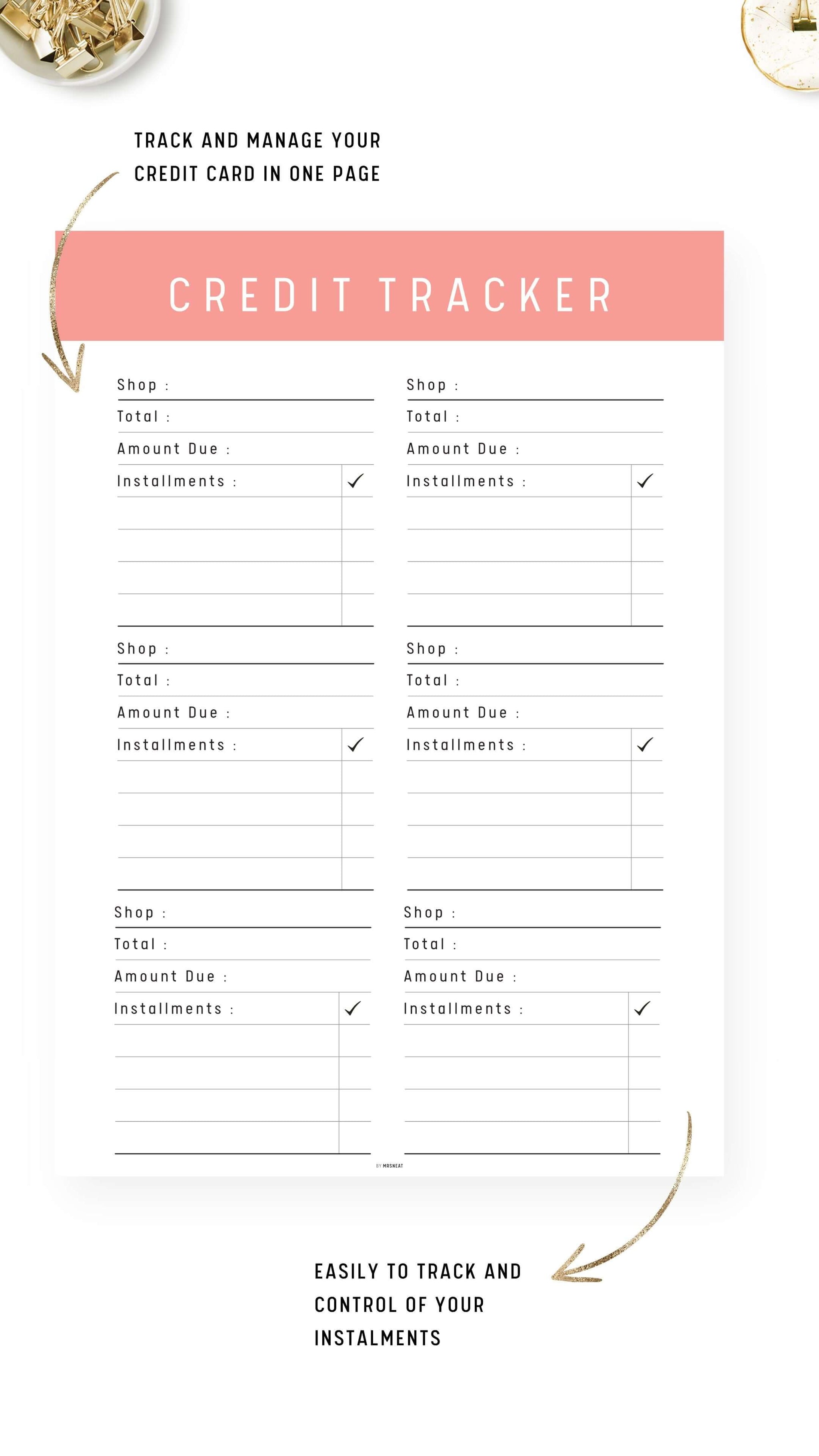 Credit Card Payment Tracker Template Printable Vol.02 – mrsneat