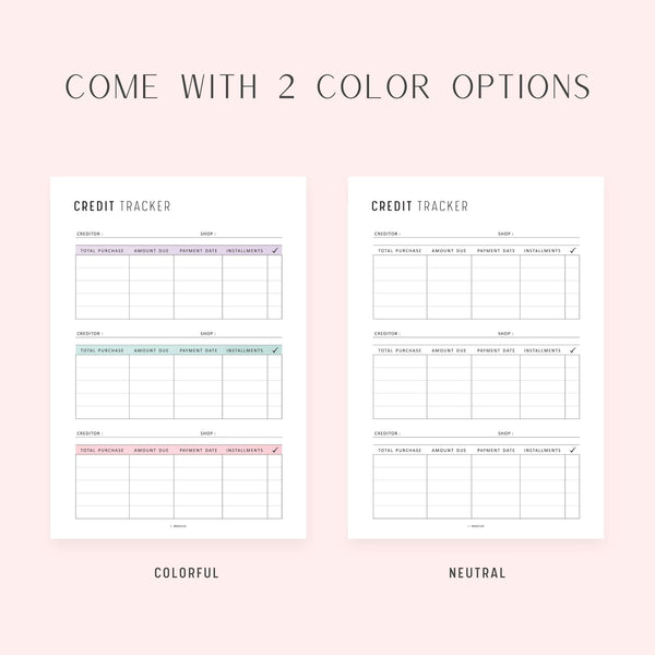 Credit Card Tracker PRINTABLE - M448 – mrsneat