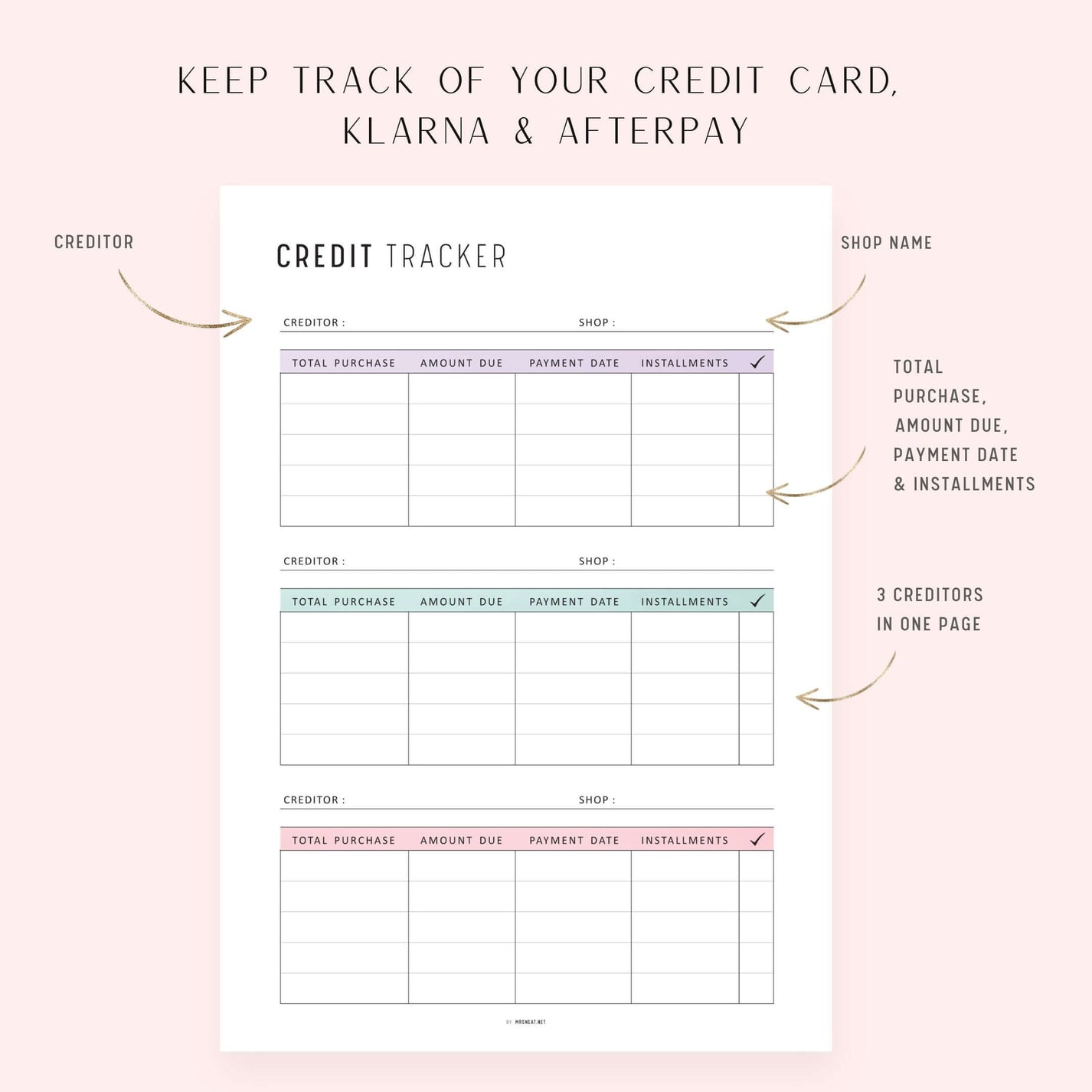 Credit Card Tracker PRINTABLE - M448 – mrsneat