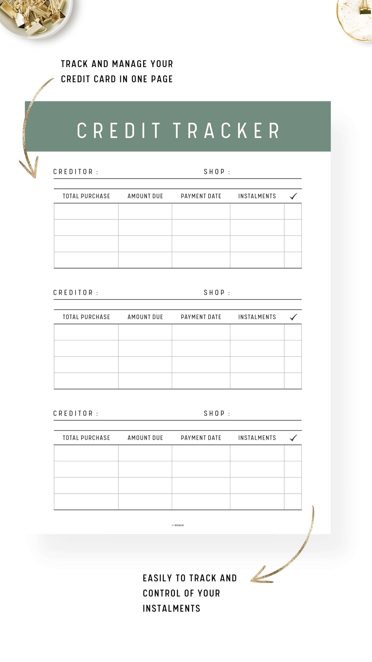 Credit Card Tracker Template Printable Vol.01 – mrsneat