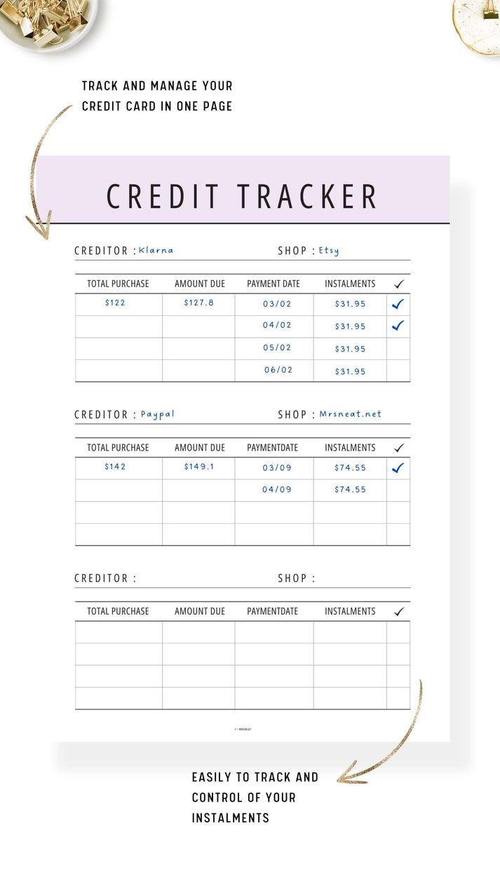 Credit Card Tracker Template Printable Vol.01 – mrsneat