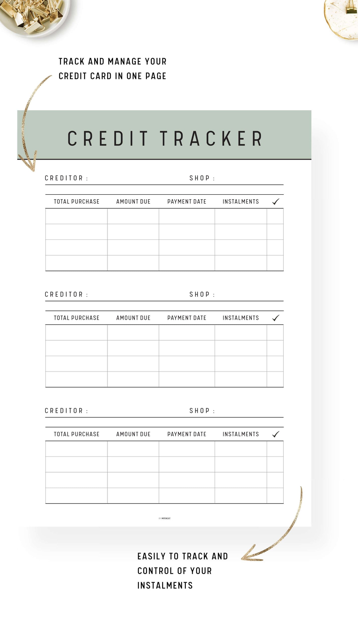 Credit Card Tracker Template Printable Vol.01 - M263 – mrsneat