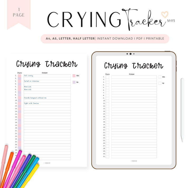 Monthly Crying Tracker Template - M415 – mrsneat
