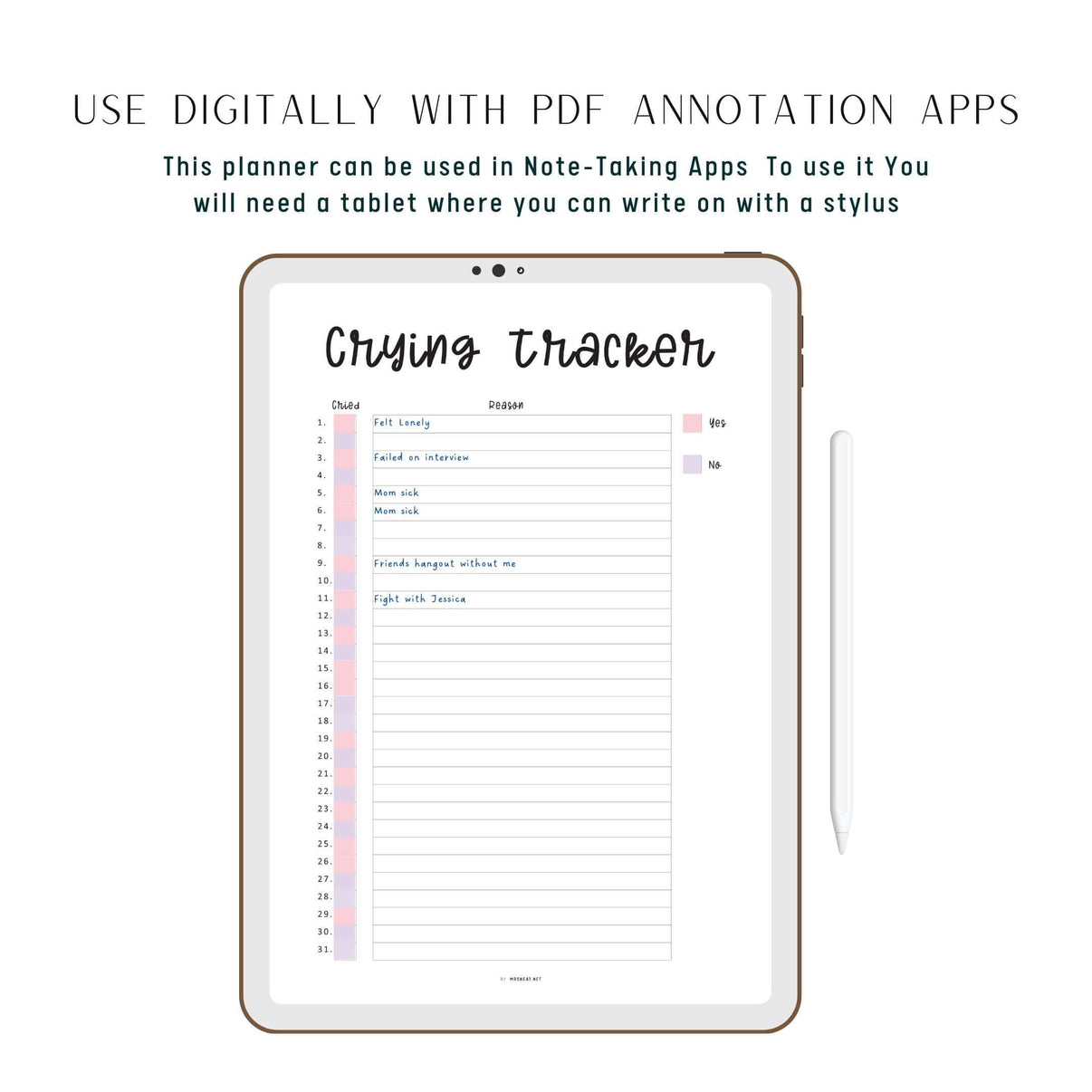 Monthly Crying Tracker Template - M415 – mrsneat