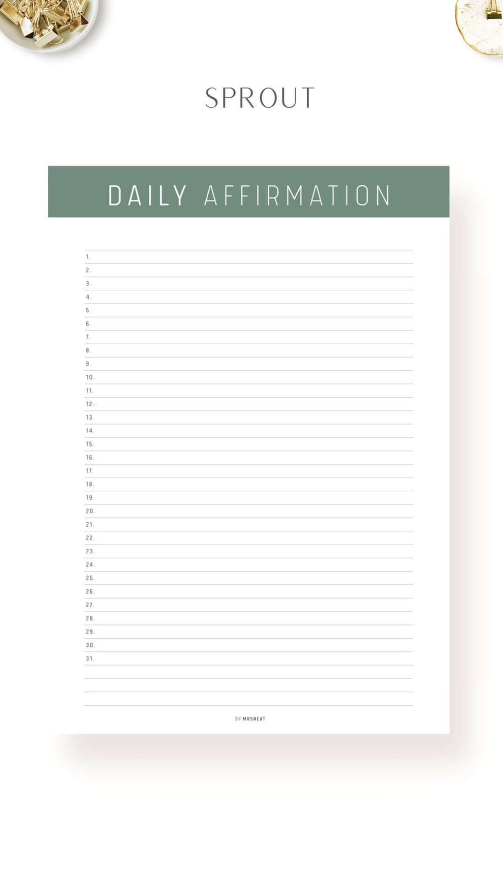 Daily Affirmation Journal Printable – mrsneat