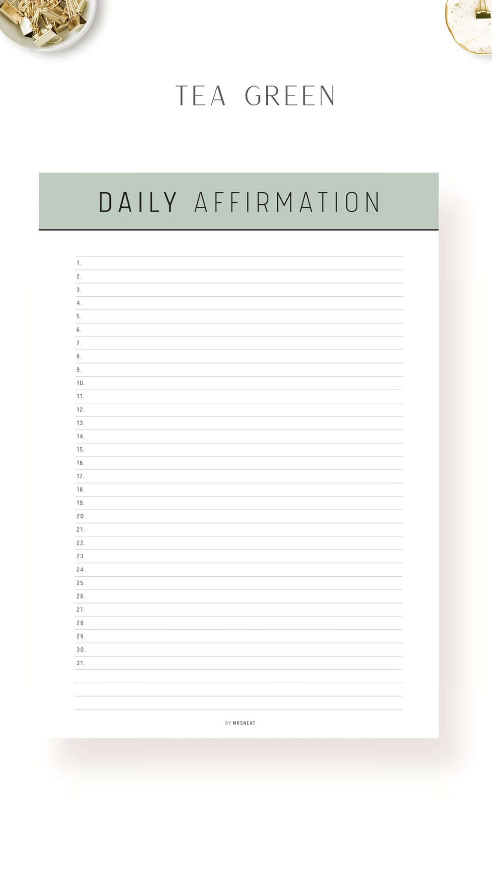 Daily Affirmation Journal Printable – mrsneat