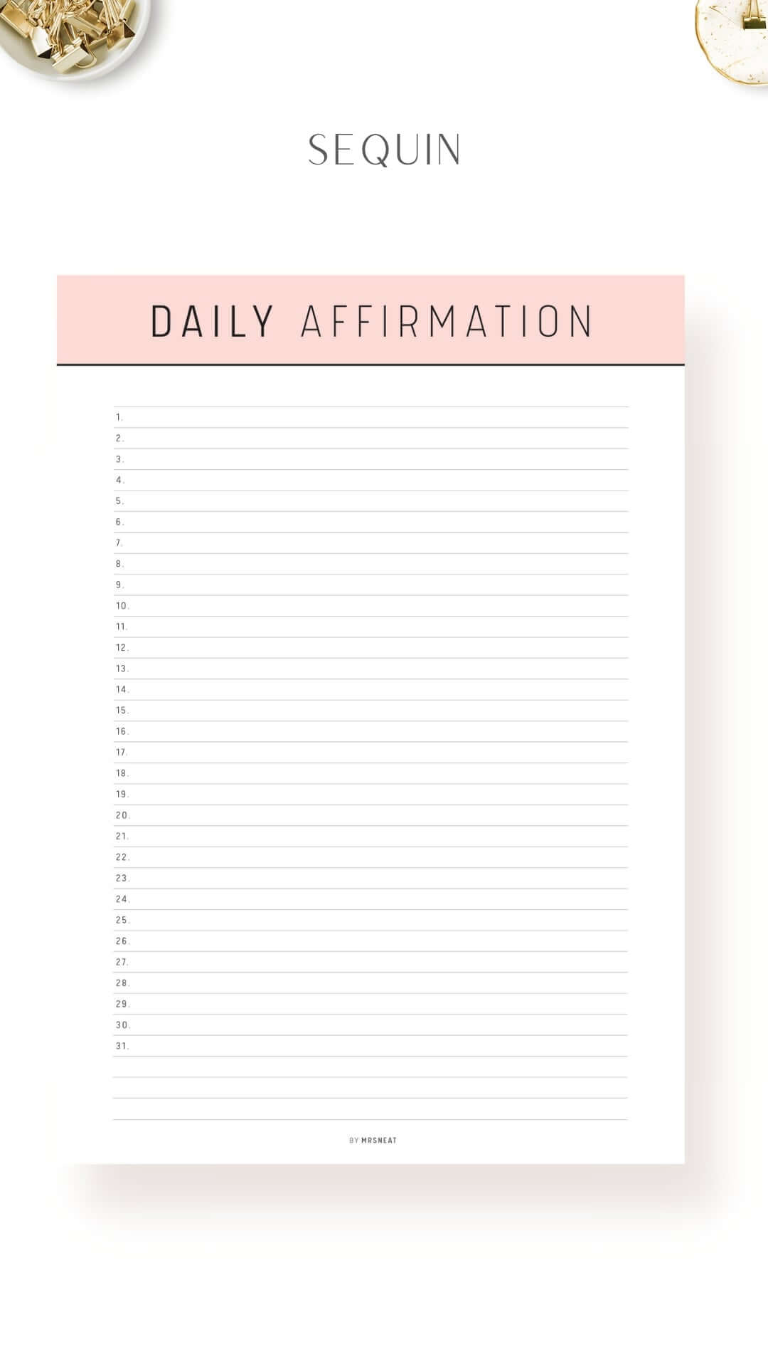 Daily Affirmation Journal Printable - M255 – mrsneat
