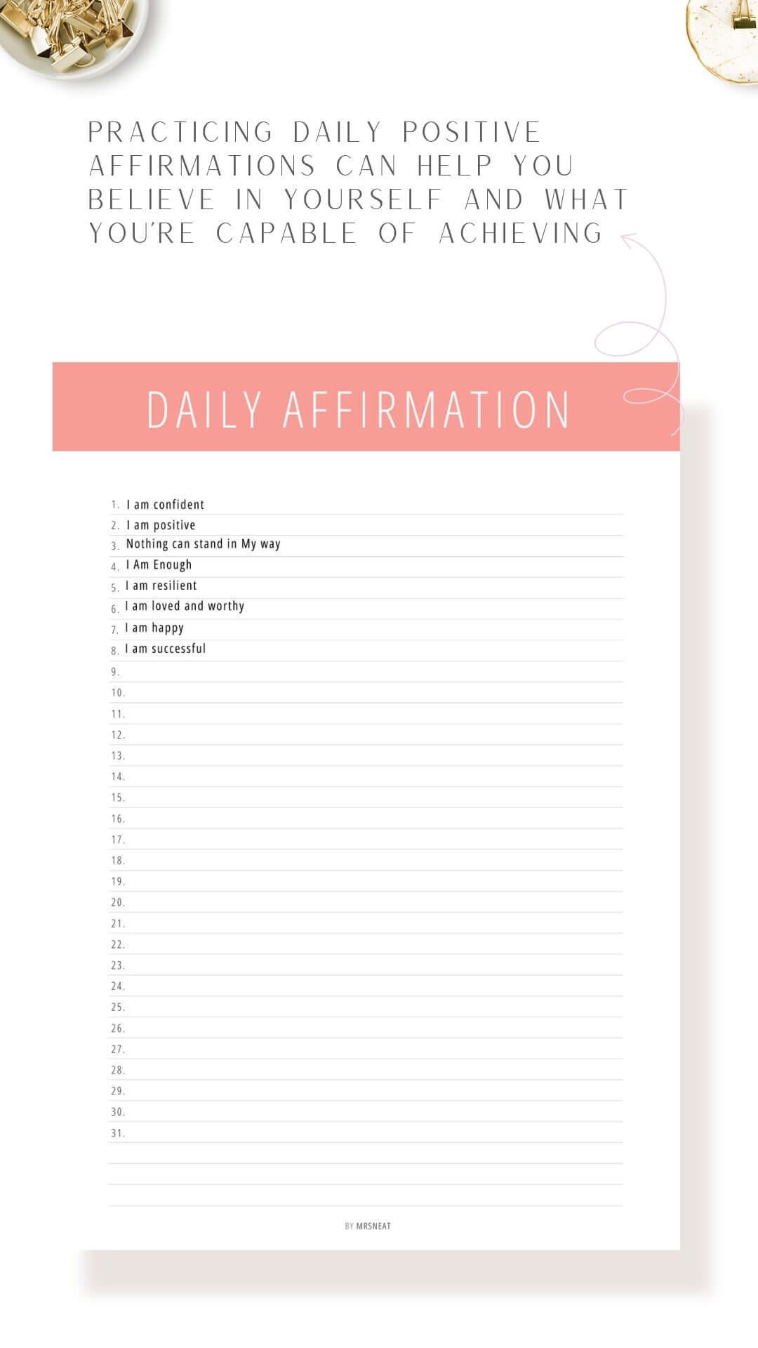 Daily Affirmation Journal Printable – mrsneat