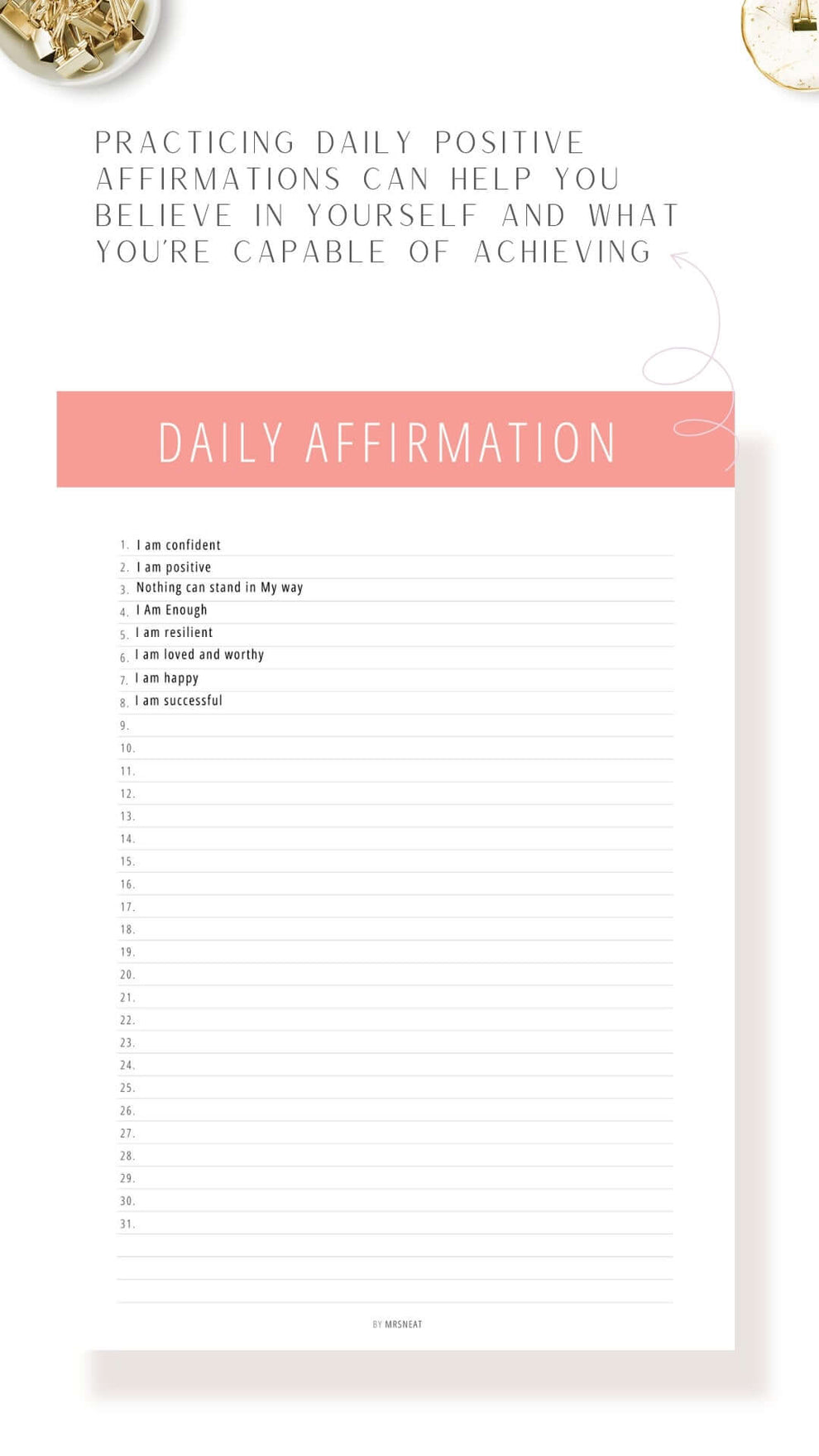 Daily Affirmation Journal Printable – mrsneat