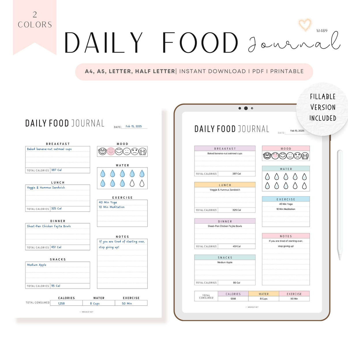 Daily Food Journal Printable - M489 – mrsneat