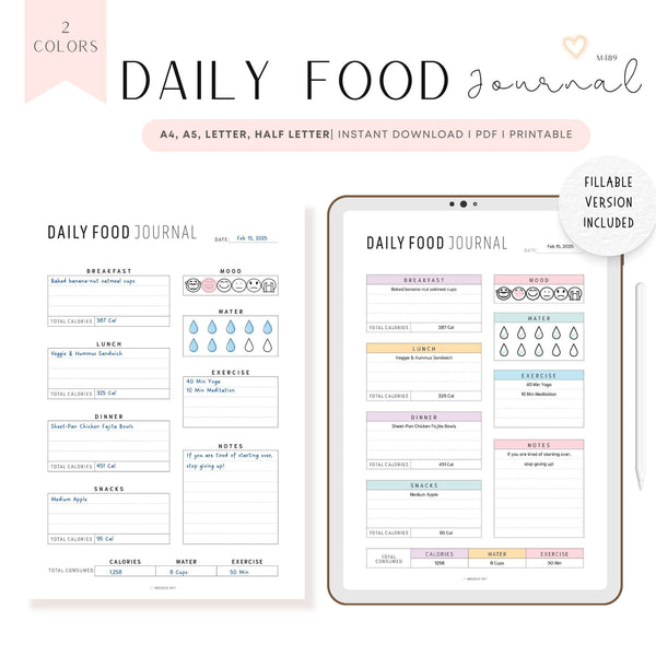 Daily Food Journal Printable - M489 – mrsneat