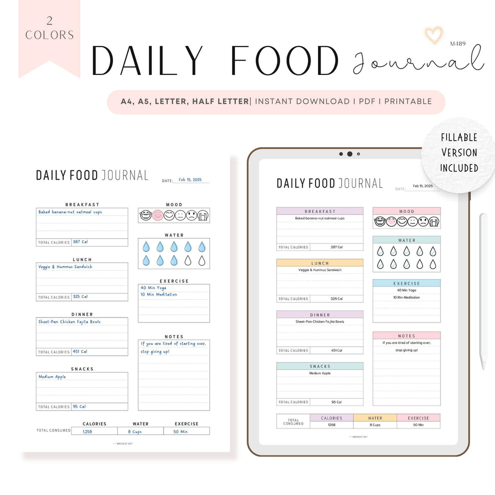 Daily Food Journal Printable - M489 – mrsneat