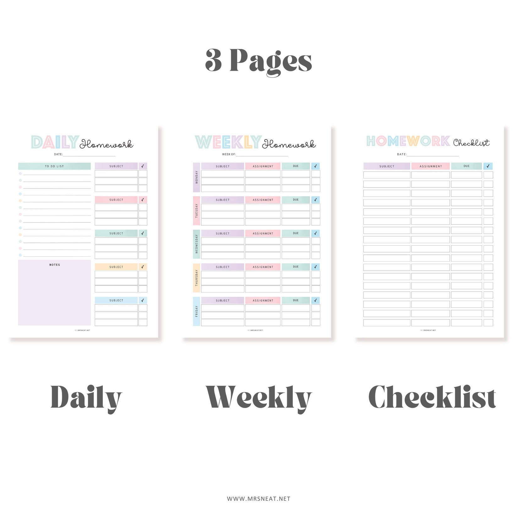 FILLABLE Homework Tracker Bundle PRINTABLE - M536 – mrsneat