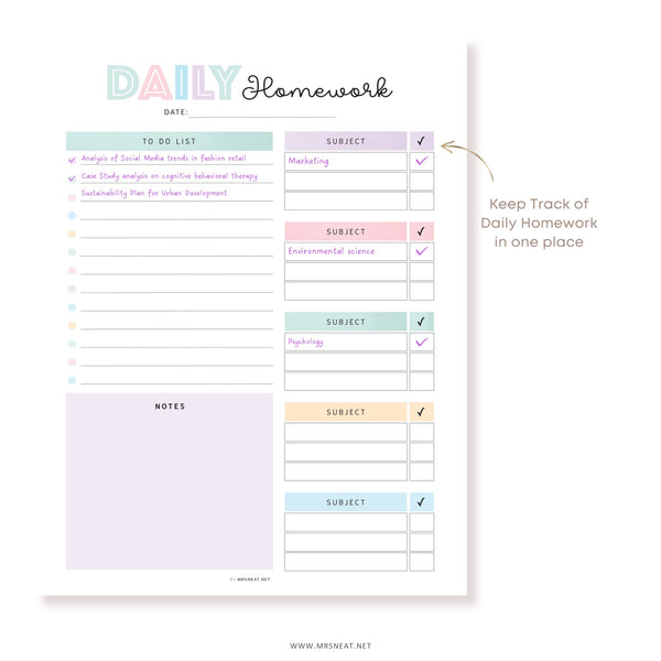 FILLABLE Homework Tracker Bundle PRINTABLE - M536 – mrsneat