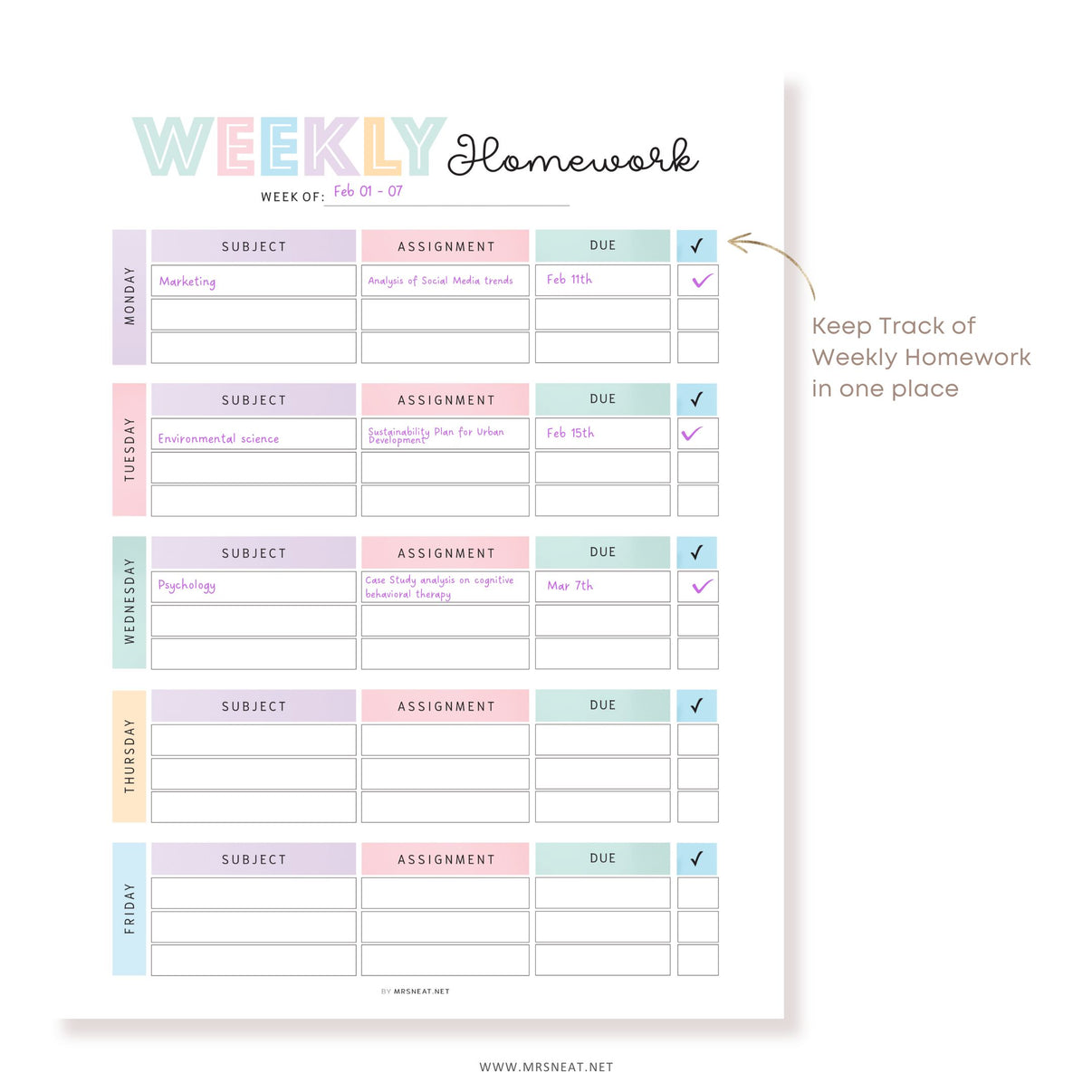 Editable Homework Tracker Bundle Printable - M536 – mrsneat