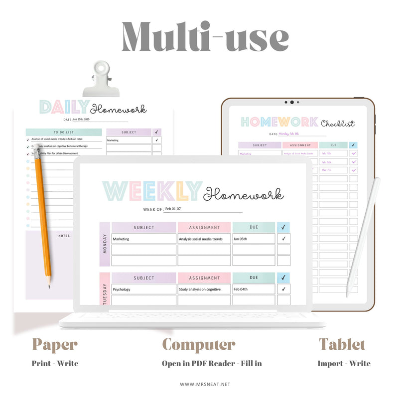 FILLABLE Homework Tracker Bundle PRINTABLE - M536 – mrsneat
