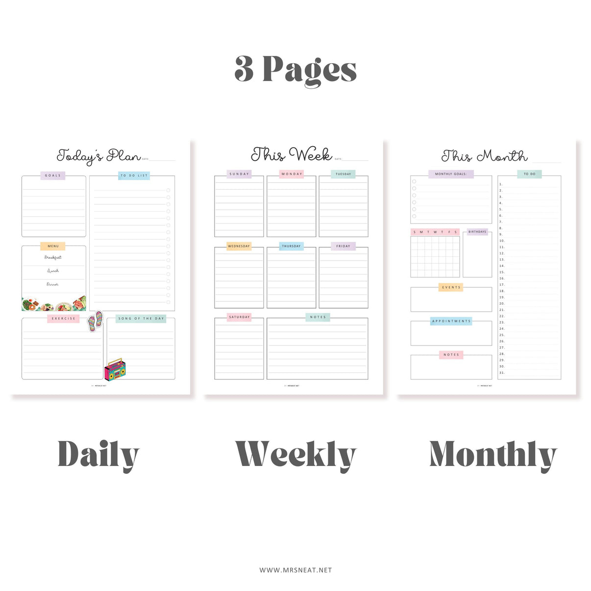 Daily, Weekly, Monthly Planner Bundle - M516 – mrsneat