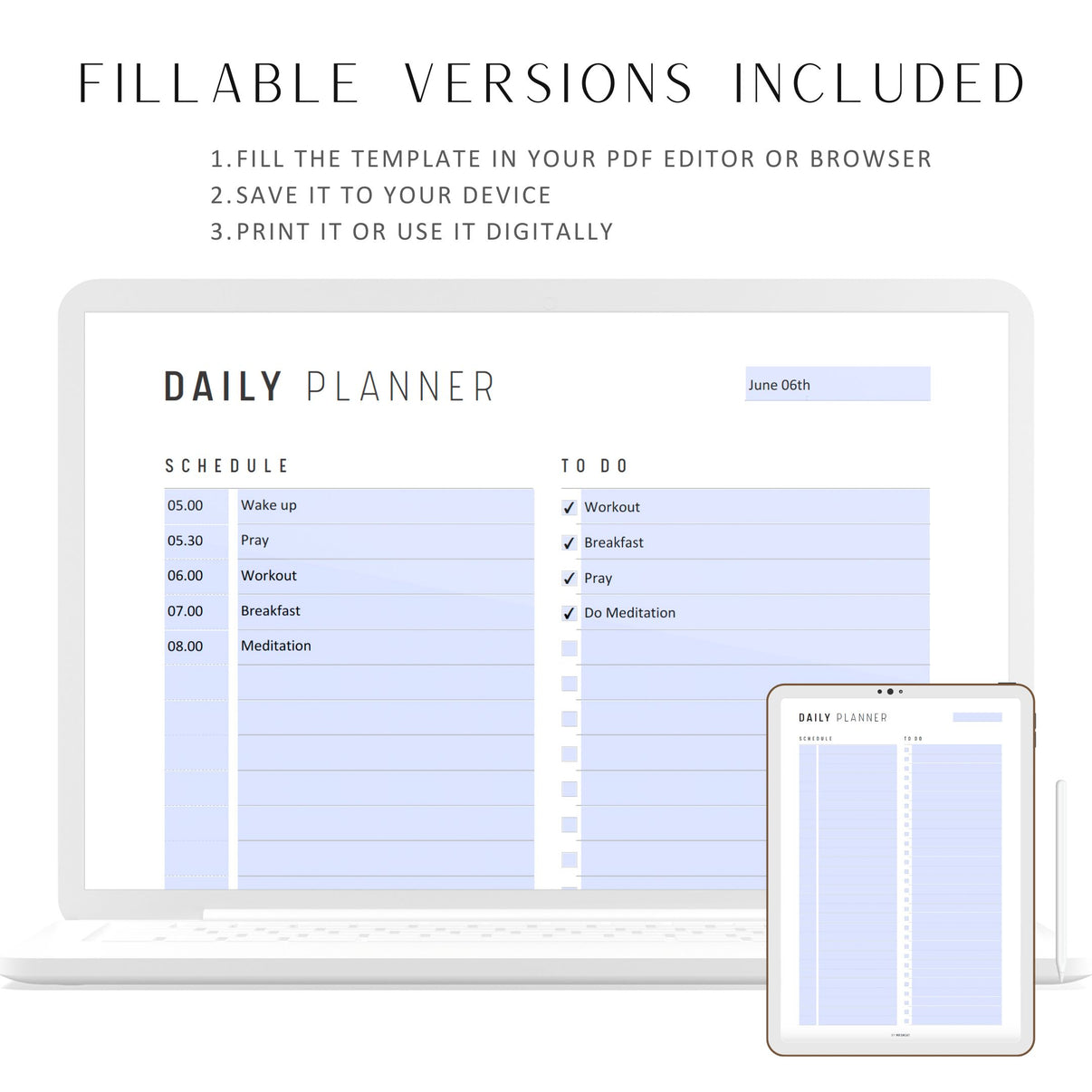 Minimalist Daily Planner Printable - M197 – mrsneat