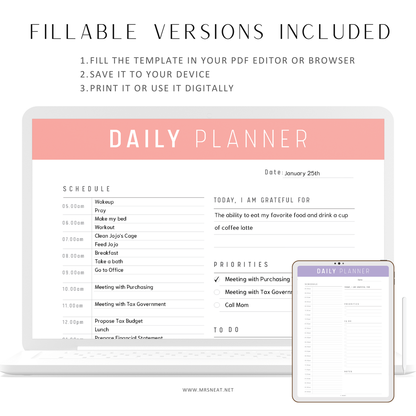 24 Hour Daily Schedule Template - M257 – mrsneat