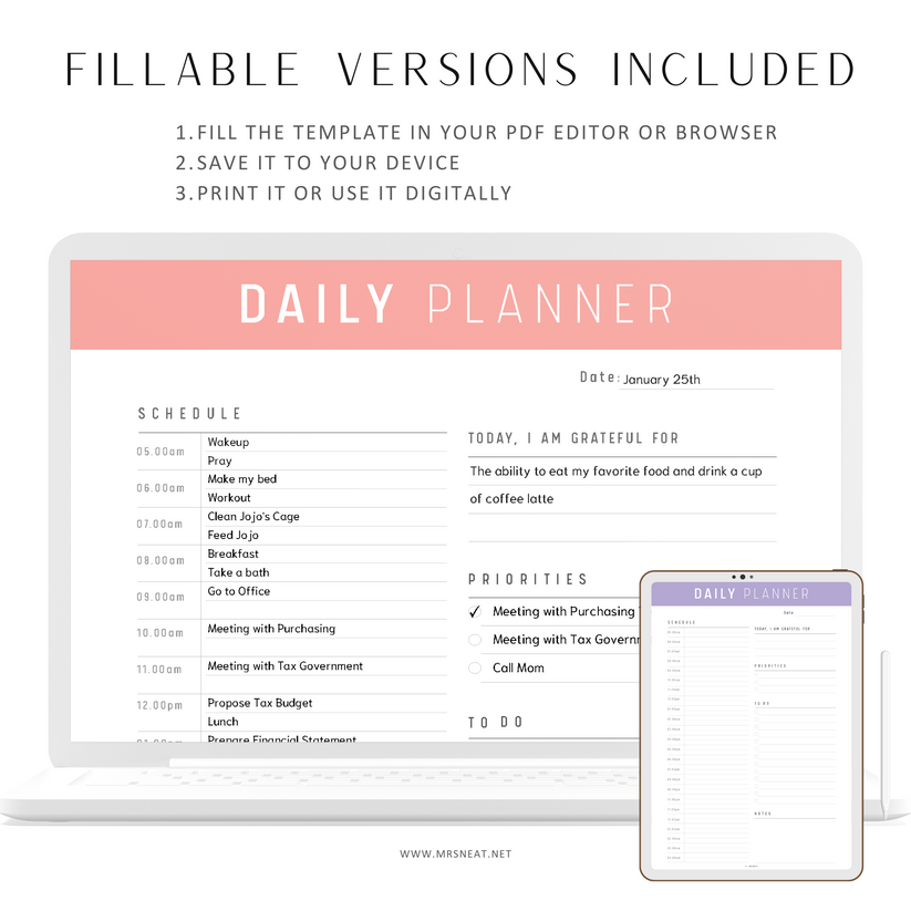 24 Hour Daily Schedule Template - M257 – mrsneat
