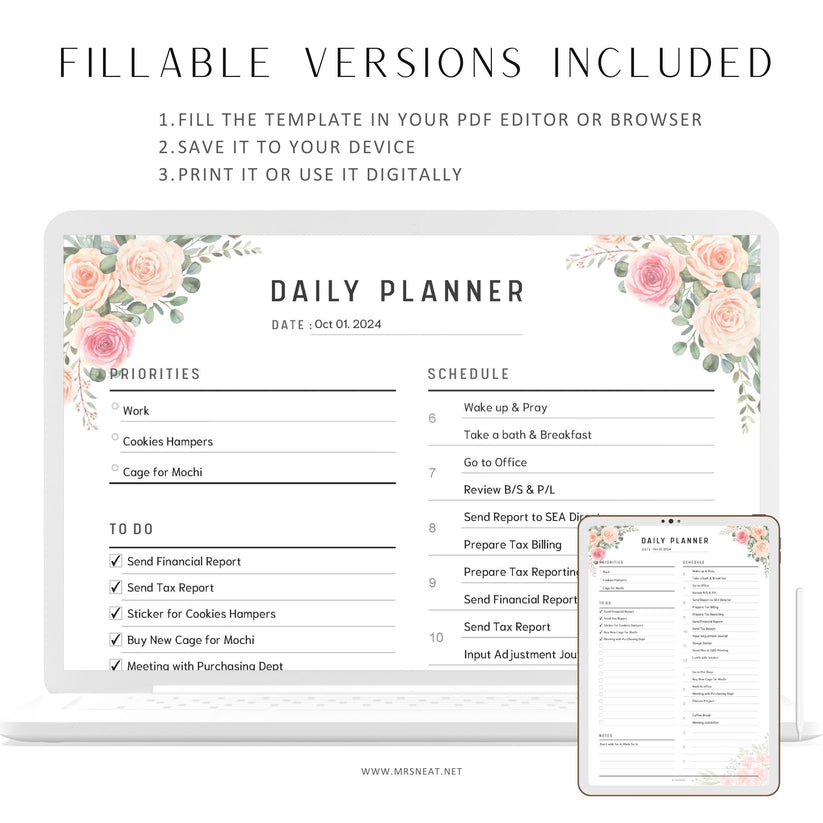 Floral Daily Planner Printable - M133 – mrsneat