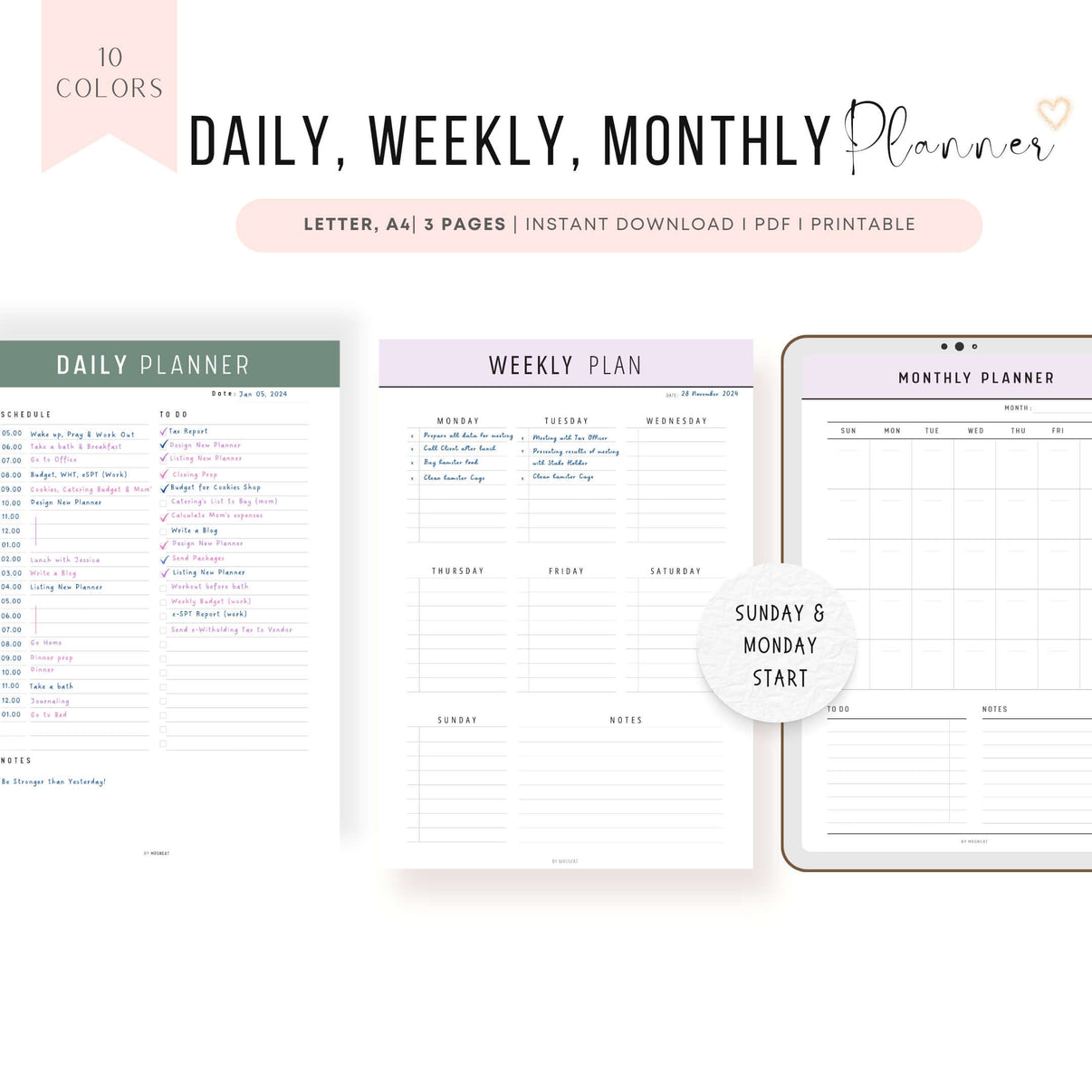 Daily Weekly Monthly Planner Bundle Printable - M278 – mrsneat