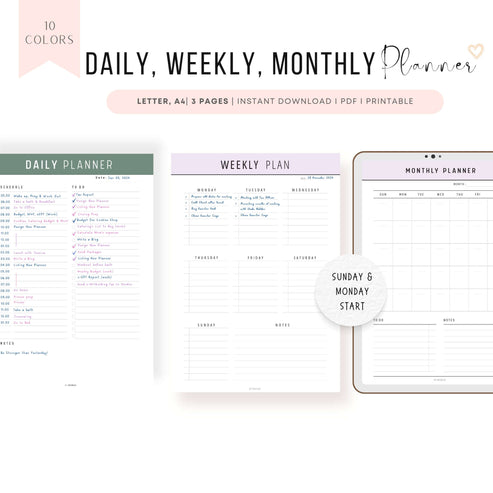 Daily Weekly Monthly Planner Bundle Printable - M278 – mrsneat