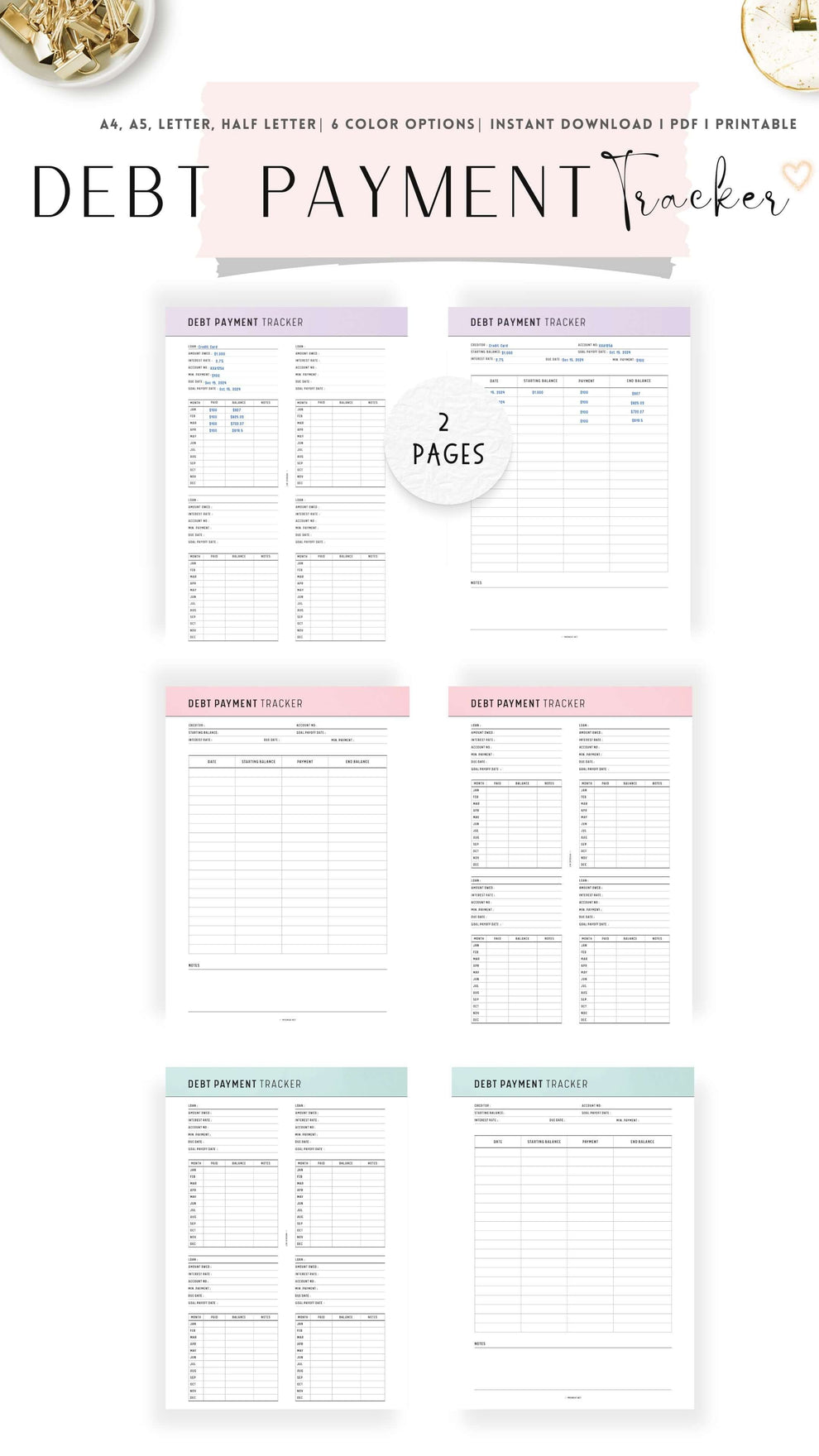 Printable Debt Payment Tracker - M310 – mrsneat