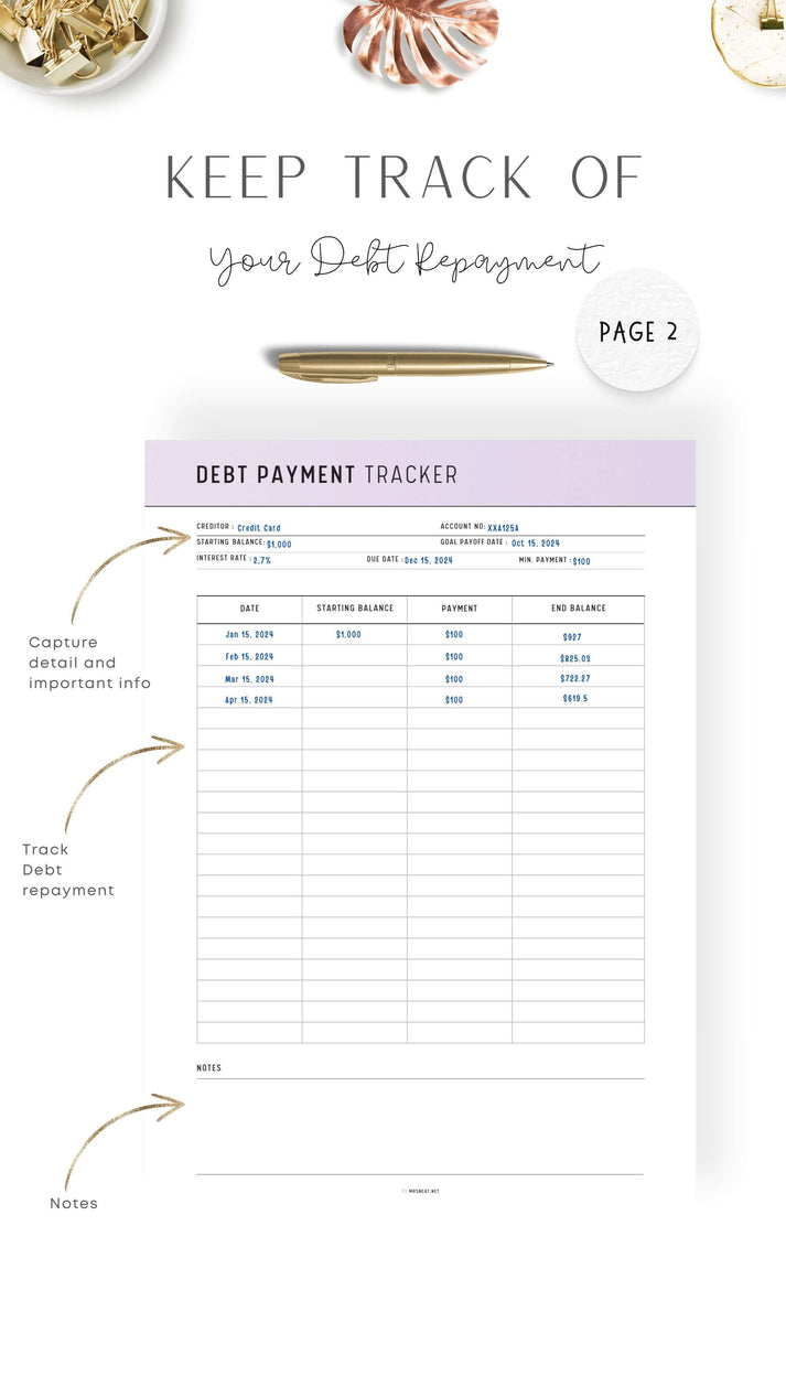 Printable Debt Payment Tracker - M310 – mrsneat