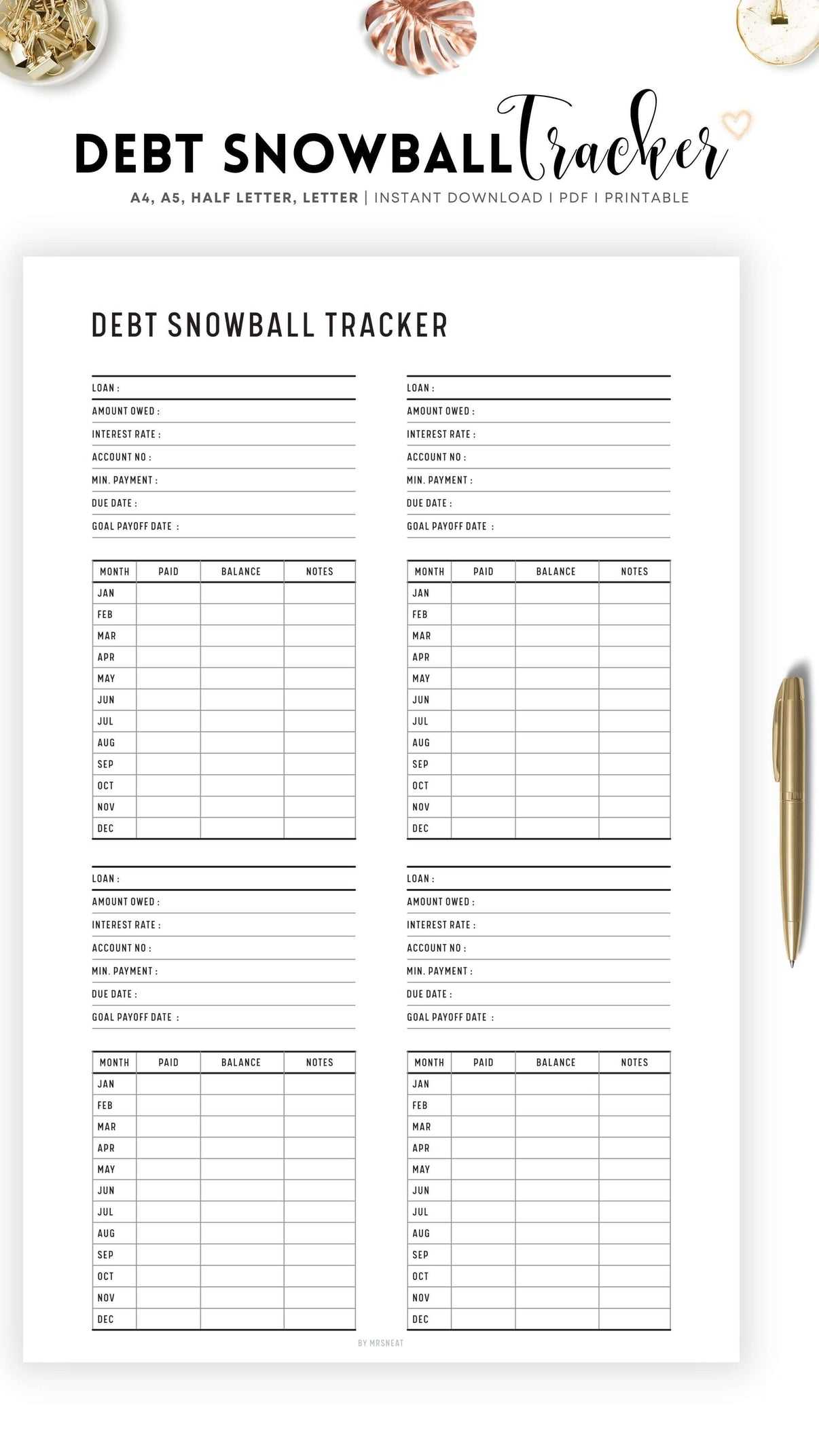 Debt Snowball Tracker - M055 – mrsneat